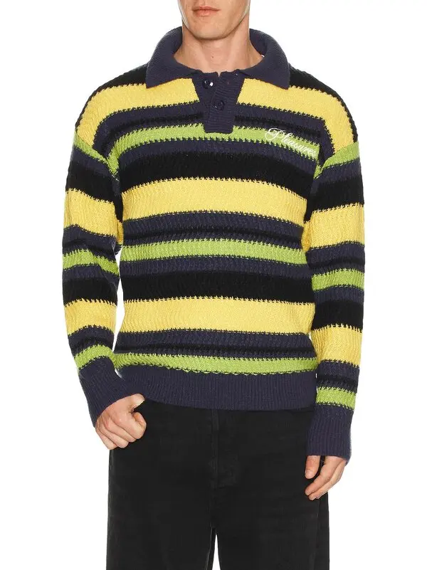 PLEASURES Cooper Polo Sweater In ,blue - Yellow