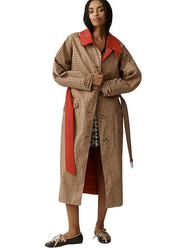DAMSON MADDER Anja Reversible Organic Cotton Trench Coat - Tan/red