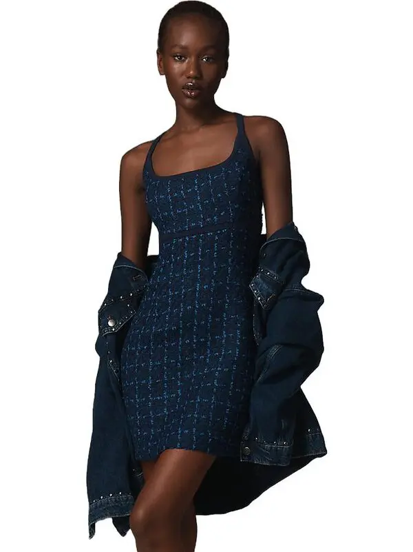 Endless Rose Tweed Sleeveless Mini Dress - Navy