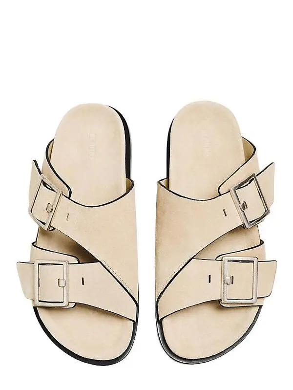 ALOHAS Alba Double Buckle Slide Sandals - Beige Suede