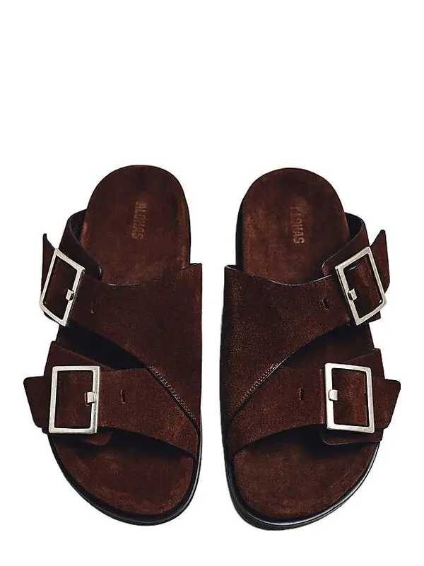 ALOHAS Alba Double Buckle Slide Sandals - Suede Brown