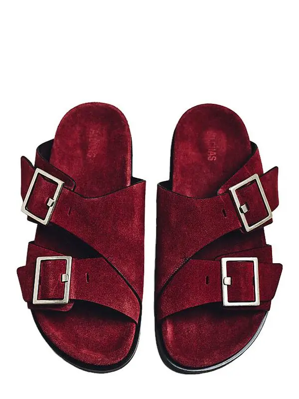 ALOHAS Alba Double Buckle Slide Sandals - Suede Burgundy