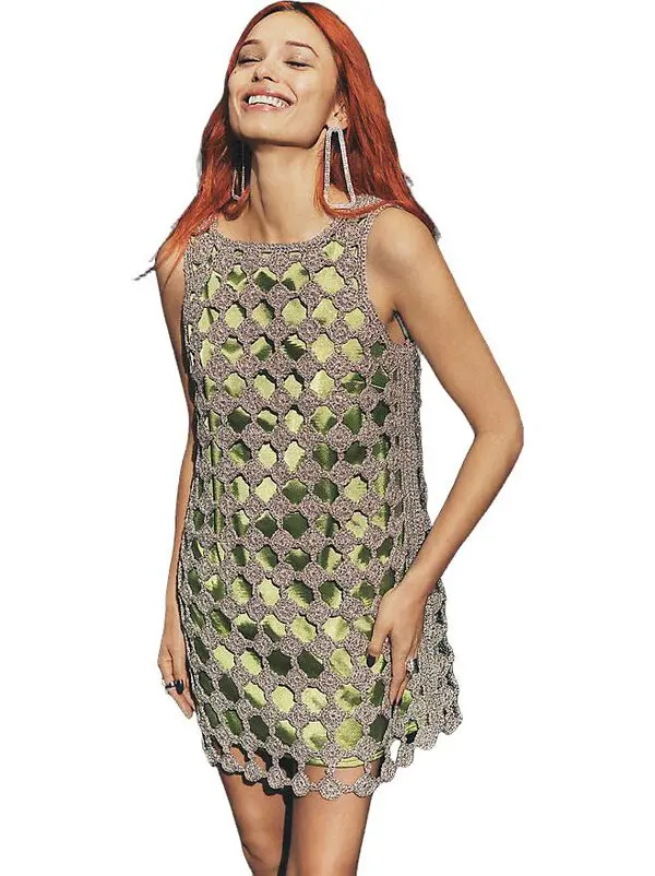 SIMONMILLER Sina Crochet Mini Dress - Moss/satelitte Silver
