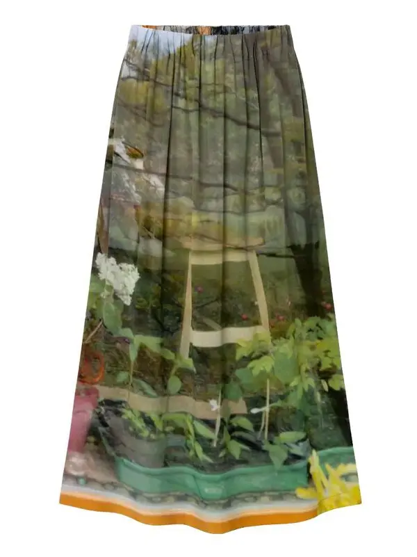 ANNTIAN Printed Maxi Skirt - Green