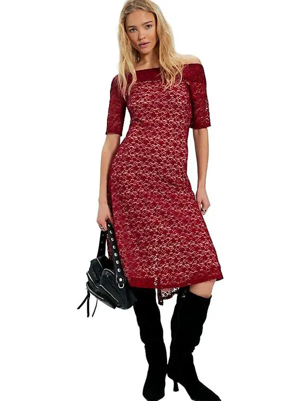 Free People Meena Off-the-shoulder Midi Dress - Biking Red
