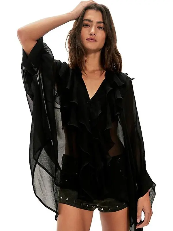 NIGEL PRESTON Chiffon Ruffle Blouse - Black