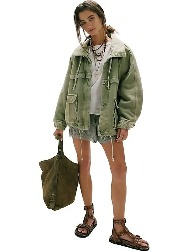 Free People Oversized Bomber-style Jacket - Oil Green