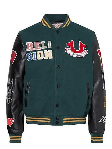True Religion Faux-leather And Cotton Varsity Jacket - Green Gables