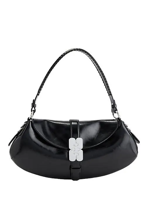 GANNI Kat Baguette Leather Shoulder Bag - Black