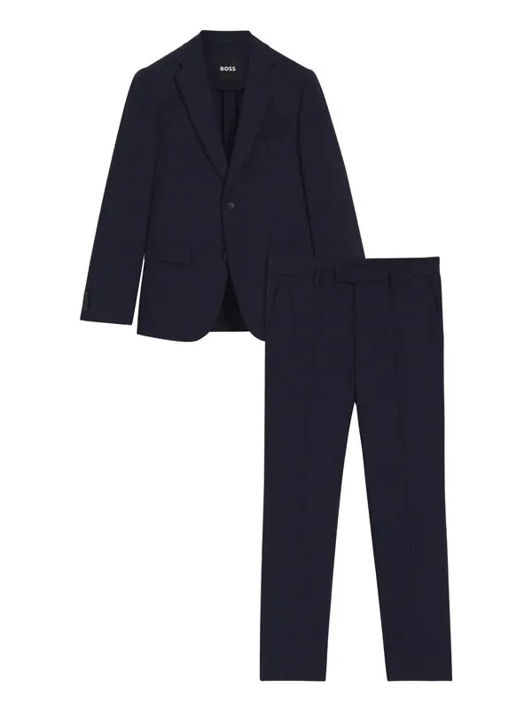 BOSS Checked Slim-fit Suit In Stretch Wool - Dark Blue