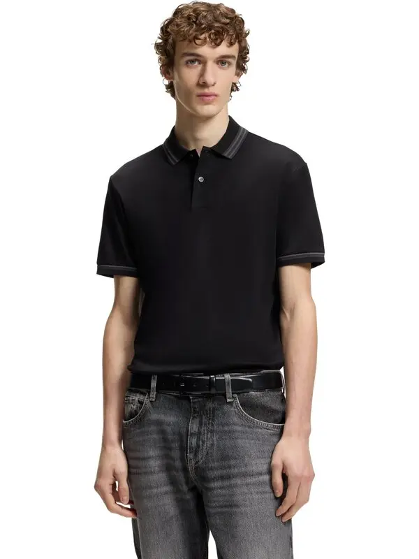 BOSS Contrast-tipping Slim-fit Polo Shirt In Mercerised Cotton - Black