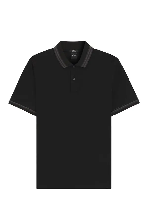 BOSS Contrast-tipping Slim-fit Polo Shirt In Mercerised Cotton - Black