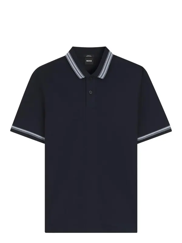 BOSS Contrast-tipping Slim-fit Polo Shirt In Mercerised Cotton - Dark Blue