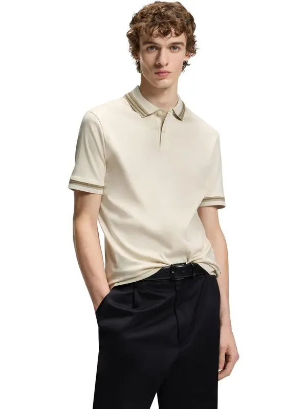 BOSS Contrast-tipping Slim-fit Polo Shirt In Mercerised Cotton - White