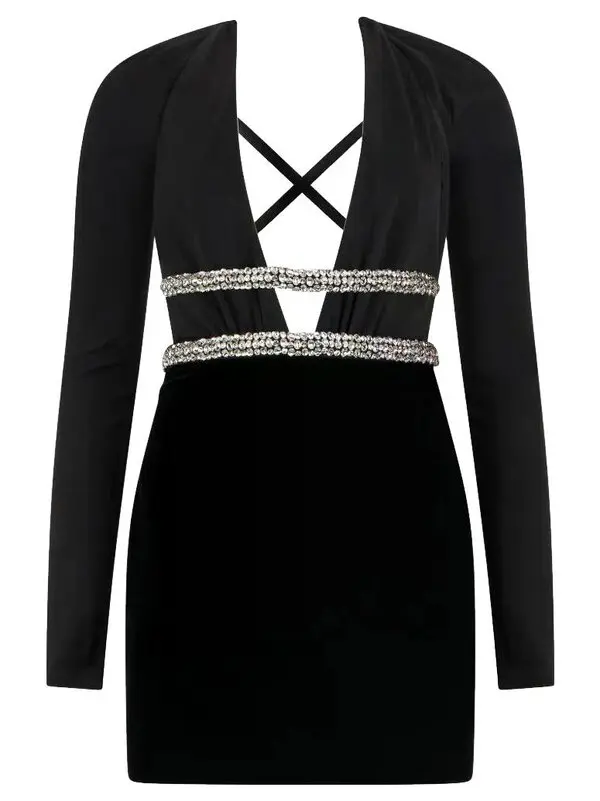 Roberto Cavalli Embellished V-neck Mini Dress - Black