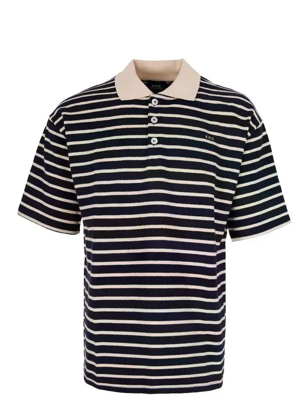 A.p.c. Striped Cotton Polo Shirt - Blue