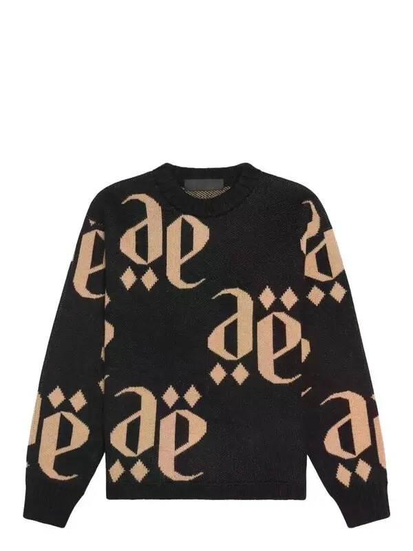 PLACE OF ËLMS Jacquard Crew-neck Sweater - Black