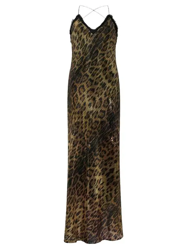 Roberto Cavalli Jaguar-print Embellished Maxi Dress - Brown