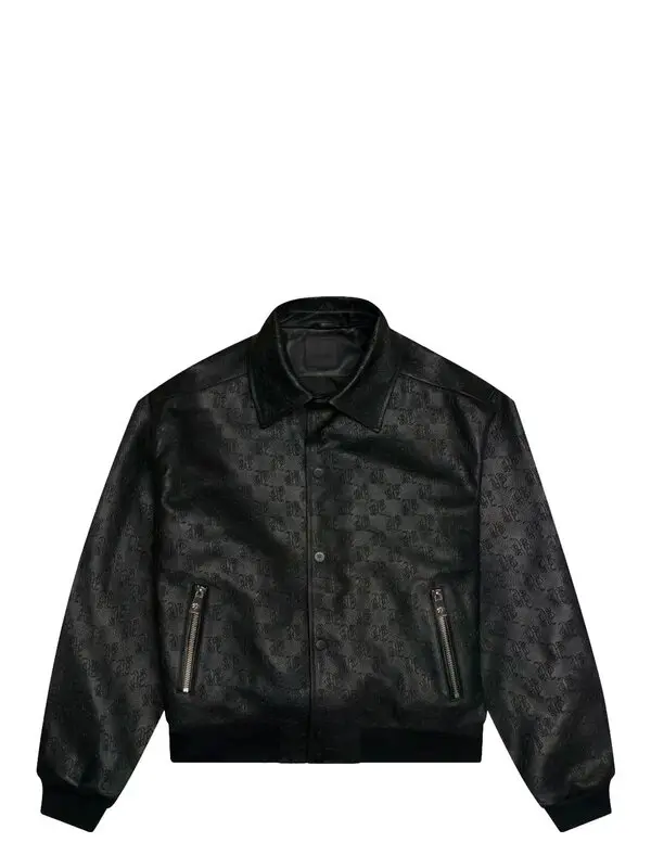 PLACE OF ËLMS Debossed Leather Bomber Jacket - Black