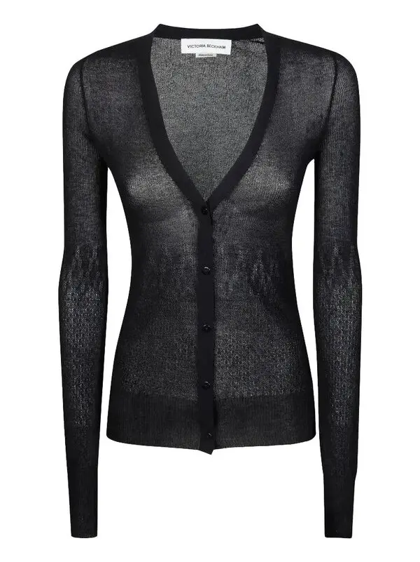 Victoria Beckham Ribbed Cardigan - Black