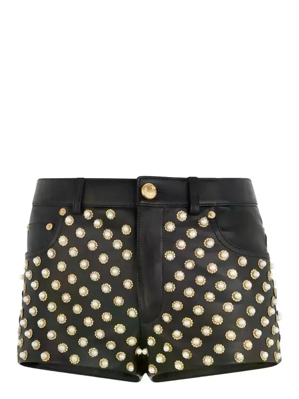 Roberto Cavalli Pearl-embellished Leather Shorts - Black