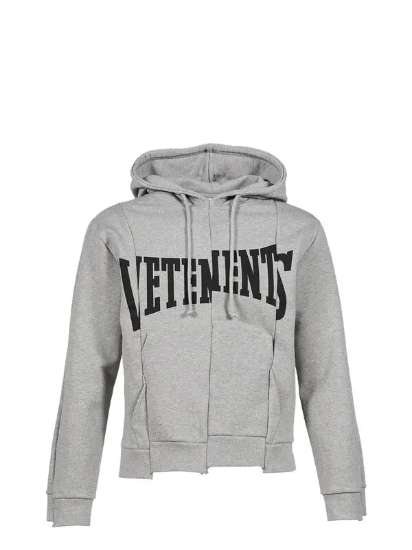 Vetements Cut-up Logo Fitted Hoodie - Grey