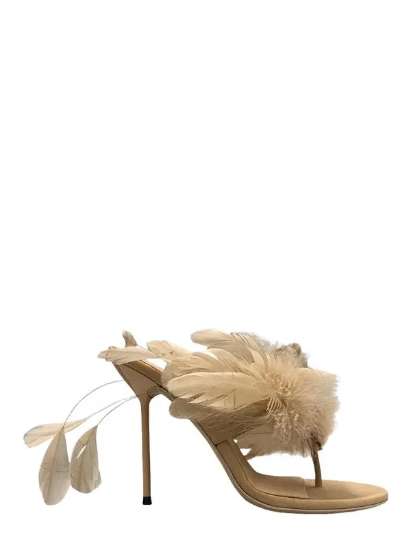 Paris Texas Lidia Feather Thong Mule - Beige