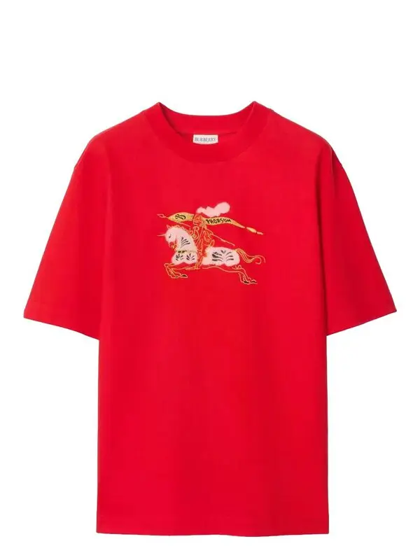 Burberry Embroidered Cotton T-shirt - Red