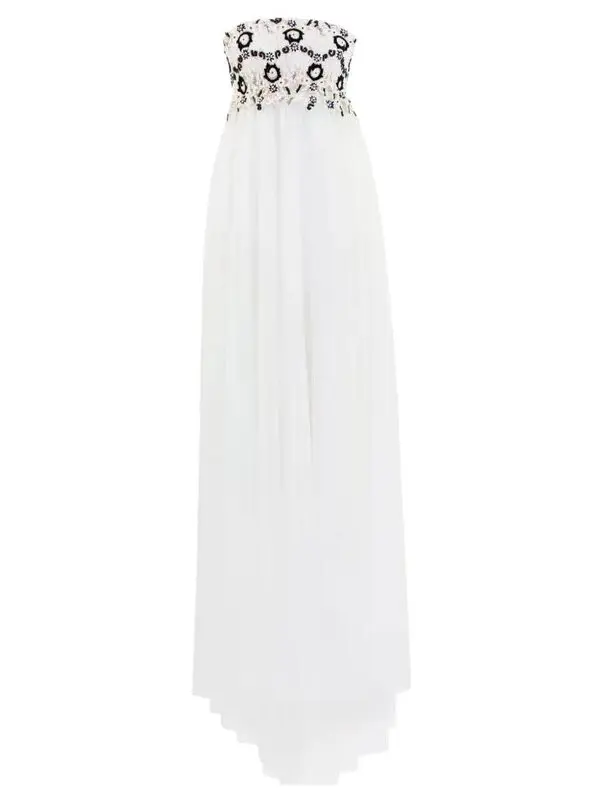 SAIID KOBEISY Embroidered Tulle Maxi Dress - White