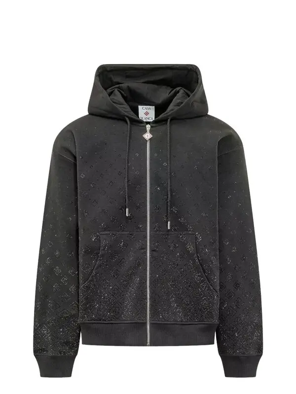 Casablanca Pattern Zip-up Hoodie - Black