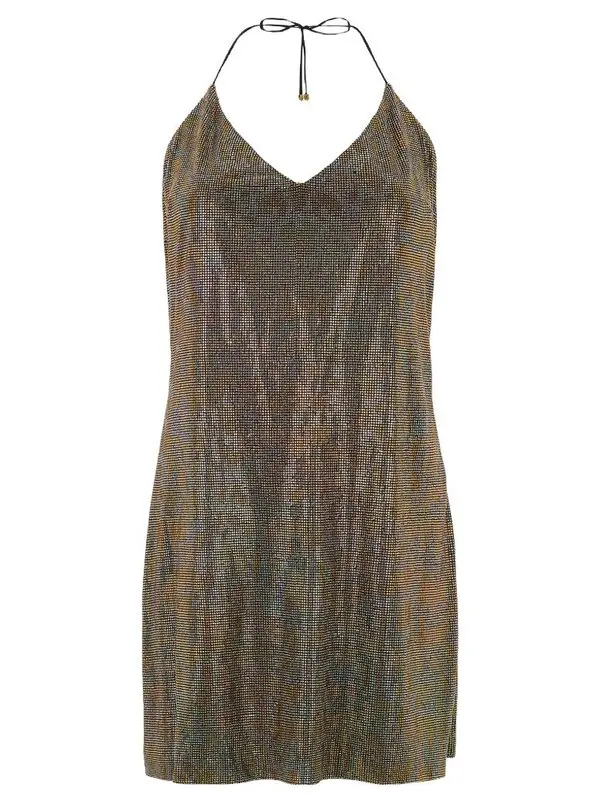 Roberto Cavalli Rhinestone V-neck Mini Dress - Gold