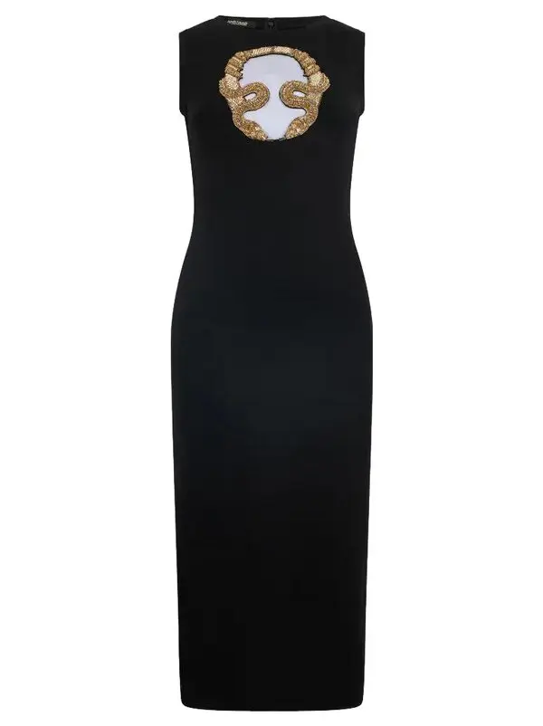 Roberto Cavalli Embroidered Cut-out Midi Dress - Black
