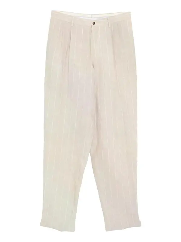 Giorgio Armani Striped Linen Trousers - Neutrals