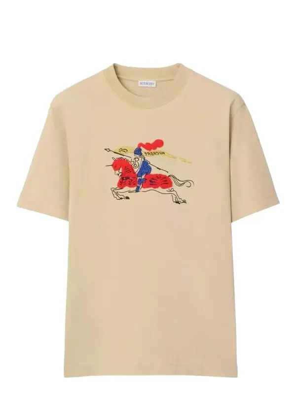 Burberry Embroidered Equestrian Knight Design T-shirt - Neutrals