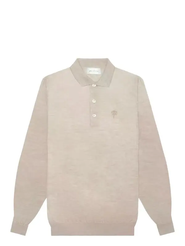 PLACE OF ËLMS Long-sleeve Logo-embroidered Polo Shirt - Neutrals