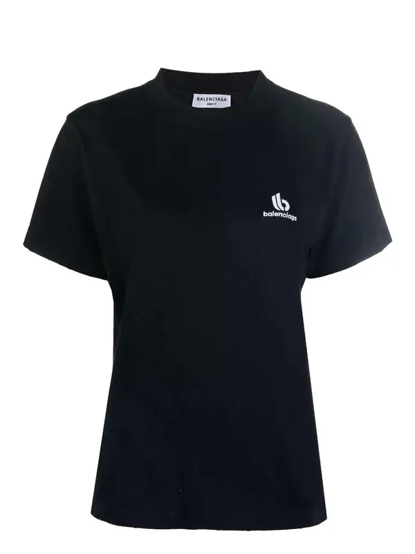 Balenciaga Logo Embroidered T-shirt - Black