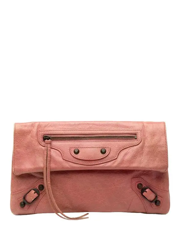 Balenciaga 2005-2025 Lambskin Motocross Classic Envelope Clutch - Pink