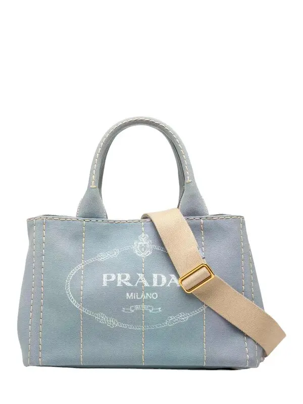 Prada Small Canapa Logo Satchel - Blue
