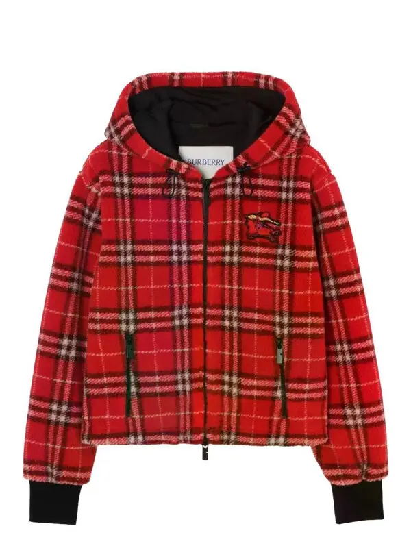 Burberry Check Hooded Fleece Jacket - Red