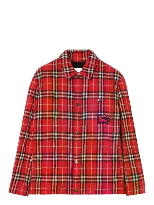 Burberry Check Quilted Wool Flannel Jacket - Red