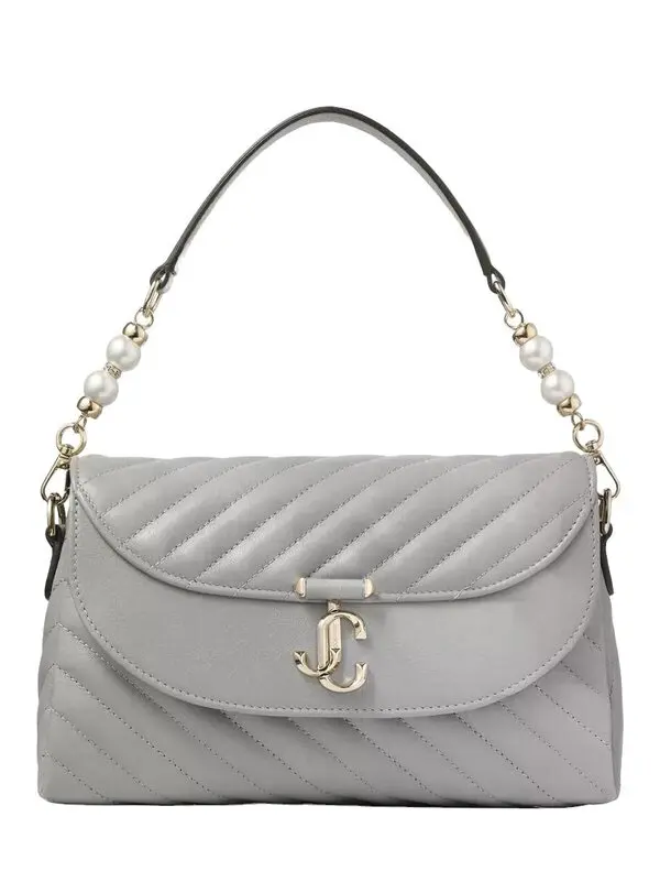 JIMMY CHOO Quilted Shoulder Bag With Pearl Embellishments - Grey