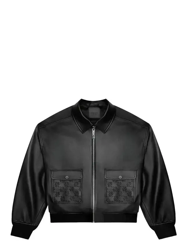 PLACE OF ËLMS Monolink Debossed Leather Jacket - Black