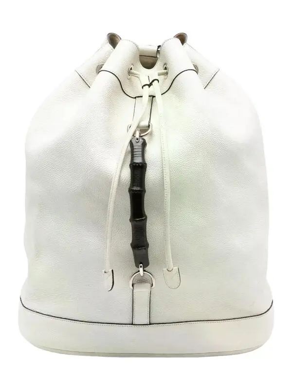 Gucci Leather Bamboo Drawstring Backpack - White