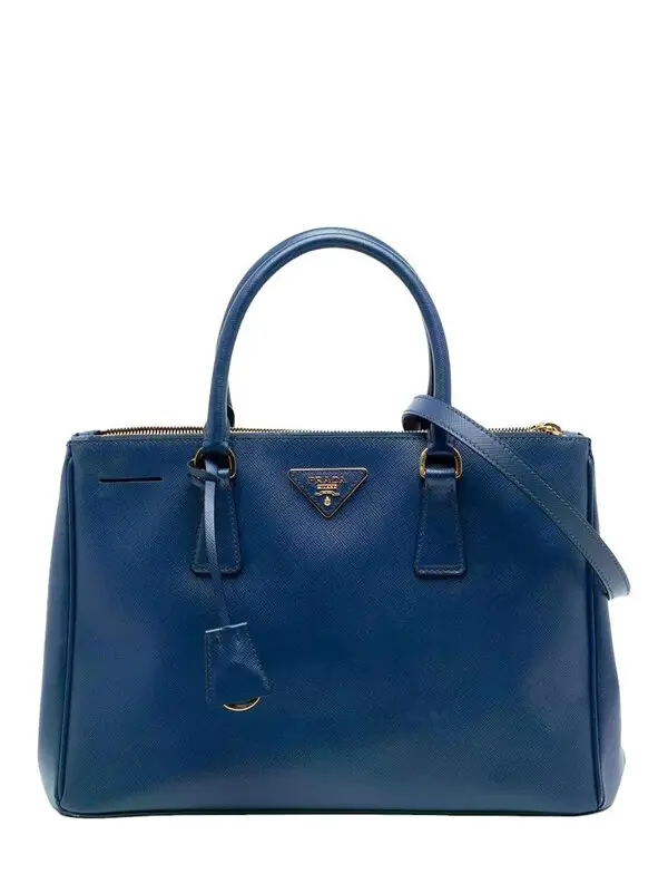 Prada 2010-2025 Medium Saffiano Lux Galleria Double Zip Satchel - Blue