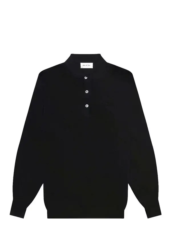 PLACE OF ËLMS Long-sleeve Logo-embroidered Polo Shirt - Black