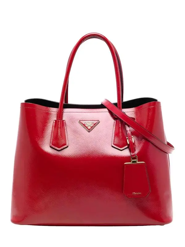 Prada Saffiano Vernice Double Satchel - Red