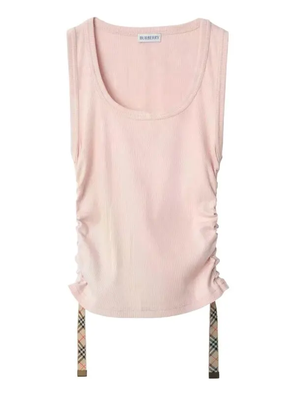 Burberry Ruched Check-strap Tank Top - Pink