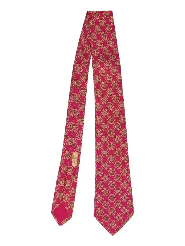 Hermès Flower-print Silk Tie - Red