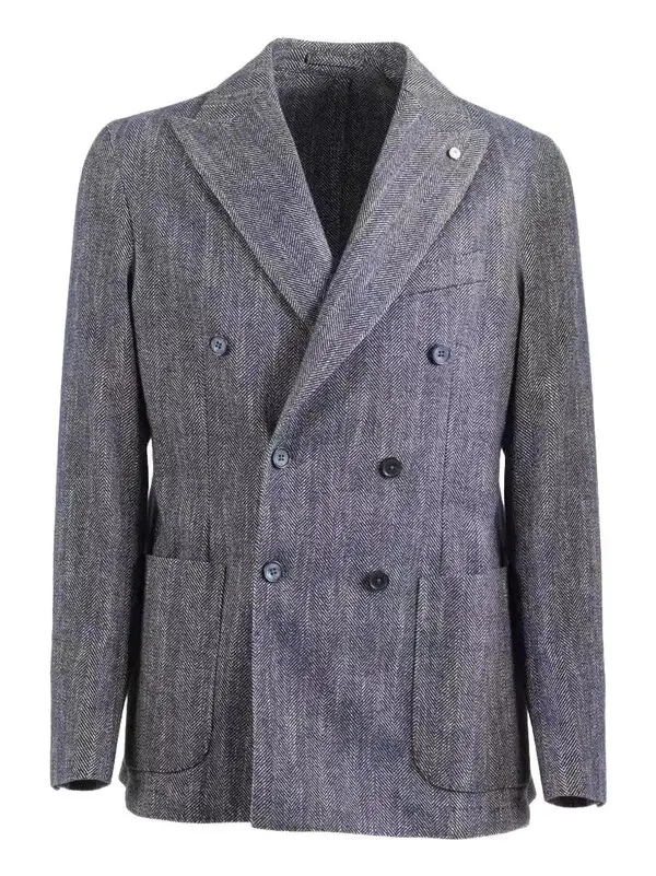 L.B.M. 1911 Herringbone Double-breasted Blazer - Blue