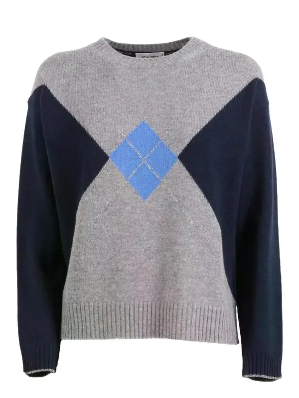 KANGRA Intarsia Diamond Crew-neck Sweater - Grey